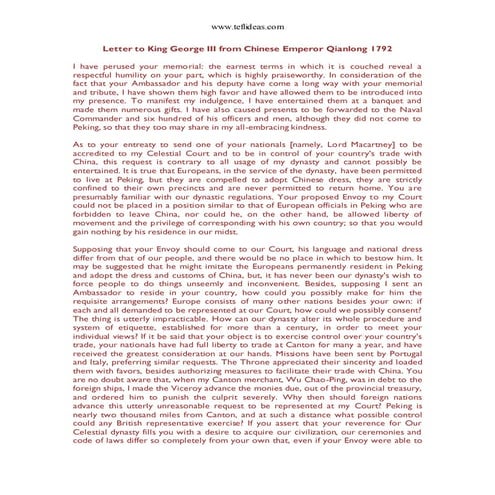 5. Emperor Qianlong's Letter to King George III | PDF