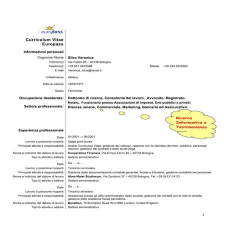 5 Esempio Cv Eitalia | PDF | Resume Writing and Advice | Job Search