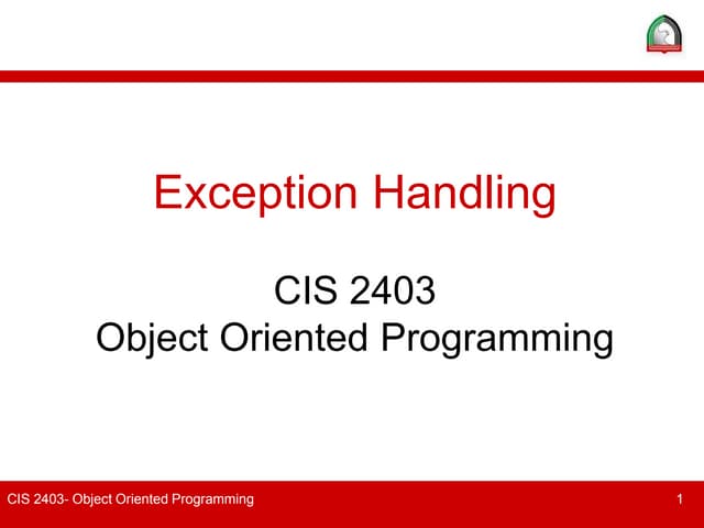 Exception handling | PPTX | Programming Languages | Computing Exception handling | PPTX | Programming Languages | Computing