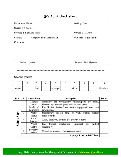 5s Audit Checklist | PDF