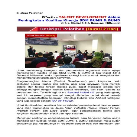 Silabus Training _"Effective TALENT DEVELOPMENT" dalam Peningkatan ...