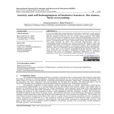 Anxiety and self-belongingness of inclusive learners: the stance, facet ...