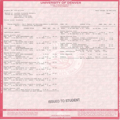 IMBA Transcript | PDF