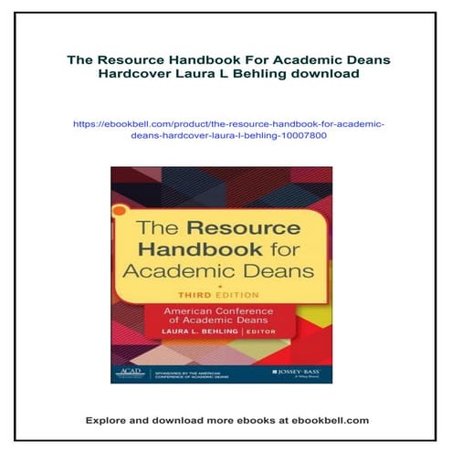 The Resource Handbook For Academic Deans Hardcover Laura L Behling | PDF
