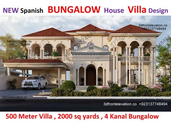 2000 Meter Arabic Villa , 2000 sq yards House Plan Design , 4 Kanal Spanish Bungalow DHA Bahria ...