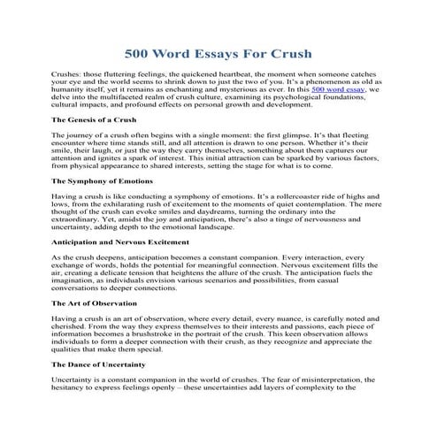 500 Word Essay For Crush: Exploring the Intricacies of Crush | PDF