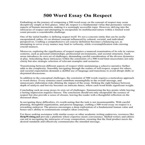 500 Word Essay On Respect | PDF