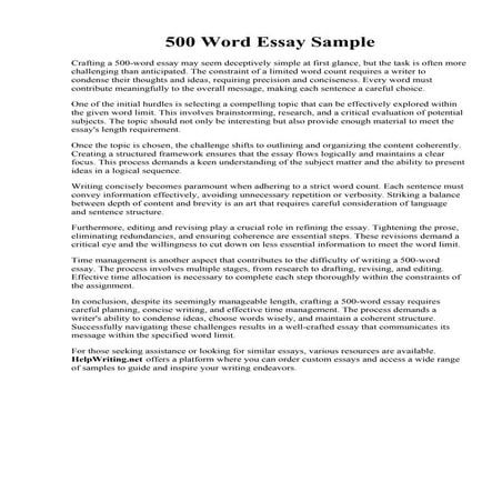 500 Word Essay Sample | PDF | Homework and Study | Education