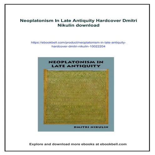 Neoplatonism In Late Antiquity Hardcover Dmitri Nikulin | PDF