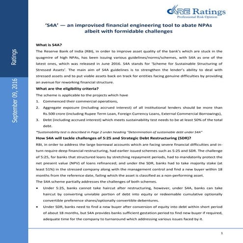 S4A an improvised financial engineering tool to abate NPAs albeit with ...