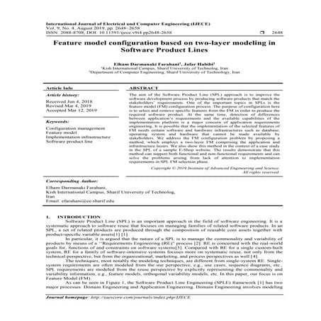 Feature Model Configuration Based On Two Layer Modelling In Software 1241