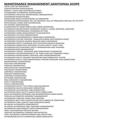 MAINTENANCE MANAGEMENT ADDITIONAL SCOPE | RTF