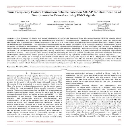 Time Frequency Feature Extraction Scheme Based On Muap For Classification Of Neuromuscular