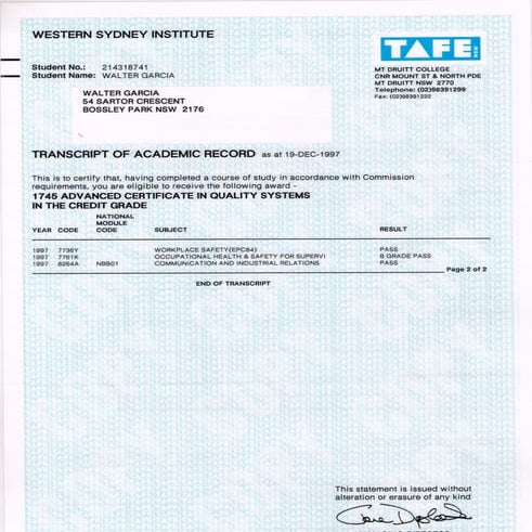 Tafe Quality Systems Subjects Page 2 | PDF