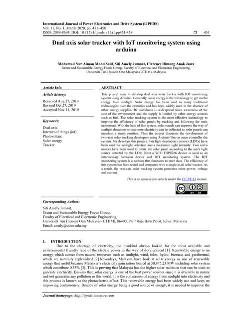 A Seminar Project Report ARDUINO BASED SOLAR TRACKING SYSTEM | PDF