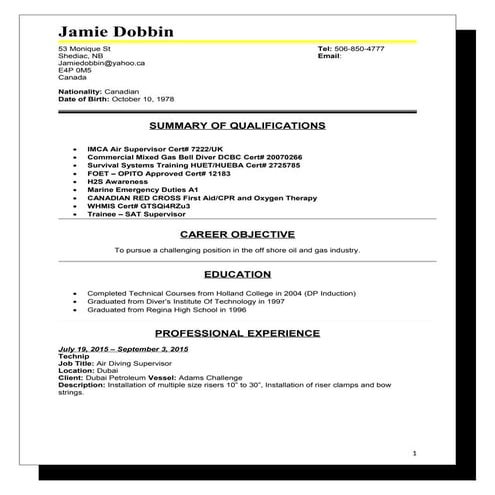 JamieCV 2013 | DOC | Scuba Diving | Extreme Sports