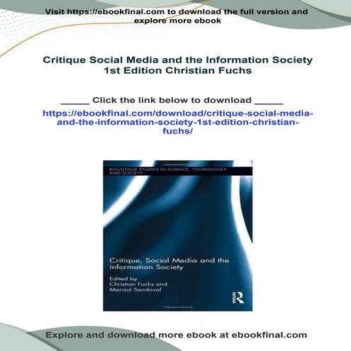 Download ebooks file Critique Social Media and the Information Society ...