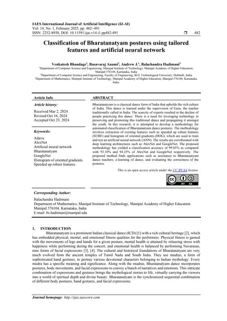 Indian Classical Dance Mudra Classification Using HOG Features and SVM Classifier | PDF