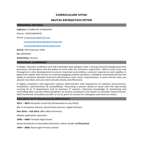 MUTAI PETER CV | PDF
