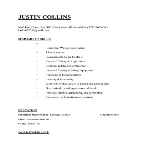 JUSTIN COLLINS Resume | DOCX