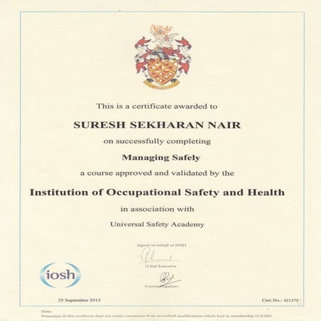 scanned copy of IOSH certificate | PDF