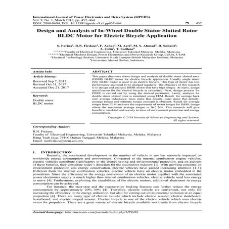 Design and Analysis of In-Wheel Double Stator Slotted Rotor BLDC Motor for Electric Bicycle ...