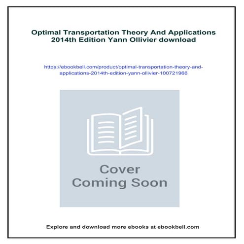 Optimal Transportation Theory And Applications 2014th Edition Yann Ollivier | PDF