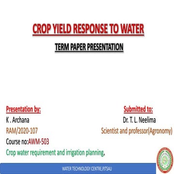 CROP YIELD RESPONSE to water | PPTX