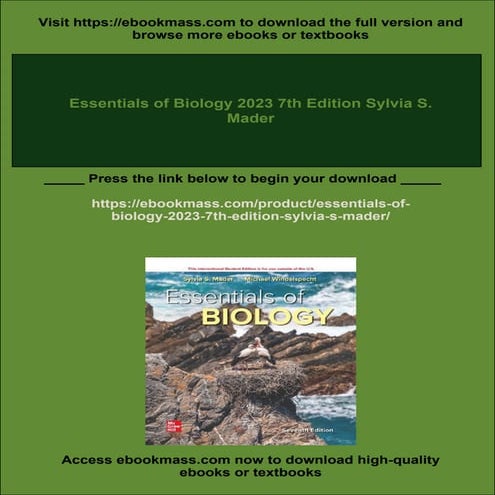 Essentials of Biology 2023 7th Edition Sylvia S. Mader | PDF
