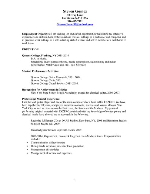Bass Player Resume | PDF