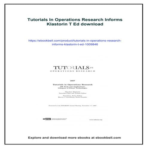Tutorials In Operations Research Informs Klastorin T Ed | PDF