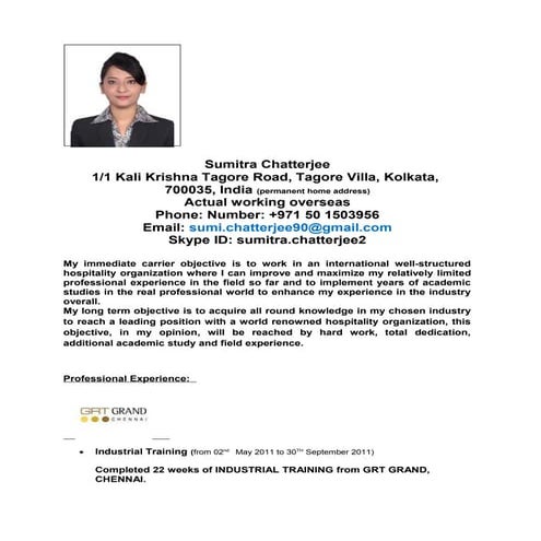 Sumitra Chatterjee Resume | DOC
