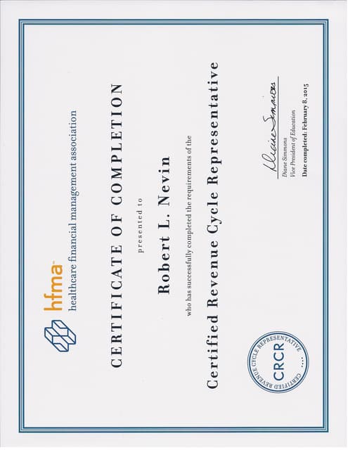 Robert Nevin RHIT Certification | PDF