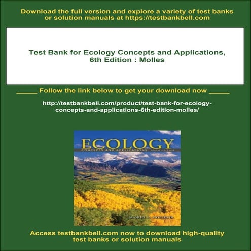 Test Bank for Ecology Concepts and Applications, 6th Edition : Molles | PDF