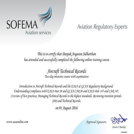 Aircraft Techinical Records Course Completion Certificate | PDF