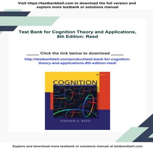Test Bank for Cognition Theory and Applications, 8th Edition: Reed | PDF