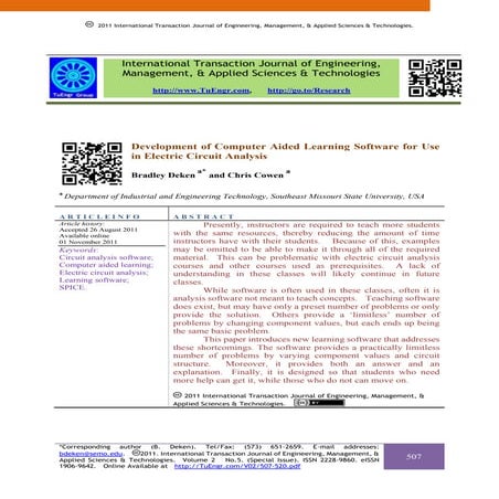 Development of Computer Aided Learning Software for Use in Electric ...