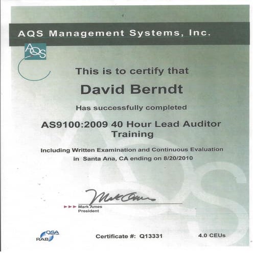 AS9100 Certificate 2009 | PDF