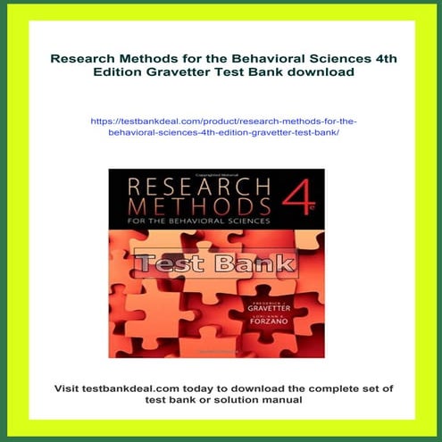 Research Methods for the Behavioral Sciences 4th Edition Gravetter Test ...