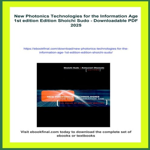 New Photonics Technologies for the Information Age 1st edition Edition Shoichi Sudo | PDF