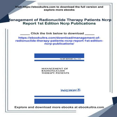 Management of Radionuclide Therapy Patients Ncrp Report 1st Edition ...