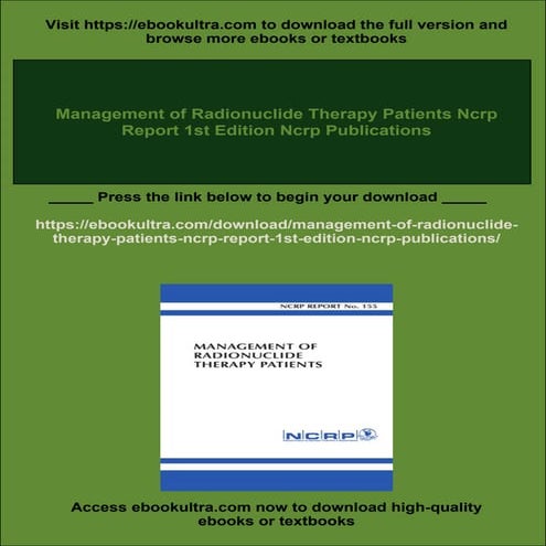 Management of Radionuclide Therapy Patients Ncrp Report 1st Edition ...