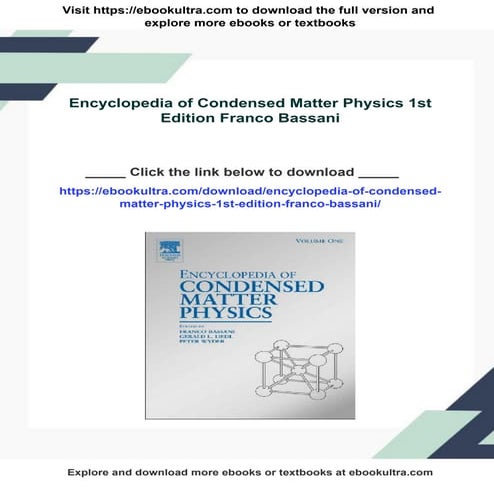Encyclopedia of Condensed Matter Physics 1st Edition Franco Bassani | PDF