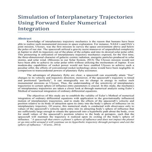 Simulation of Interplanetary Trajectories Using Forward Euler Numerical ...