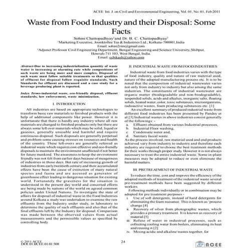 Waste from Food Industry and their Disposal: Some Facts | PDF