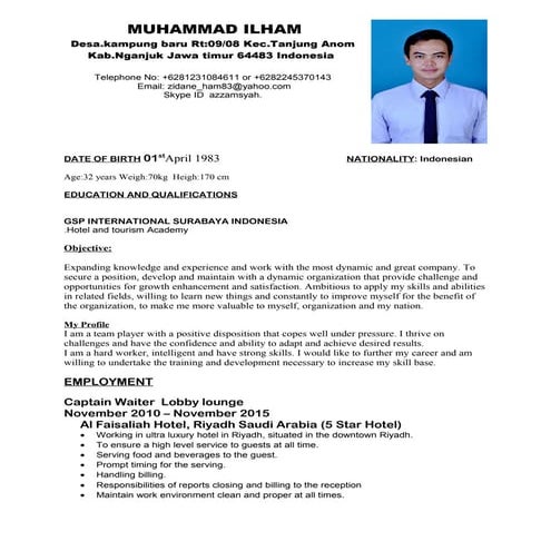 CV Muhammad ilham good | DOC | Bars & Restaurants | Attractions