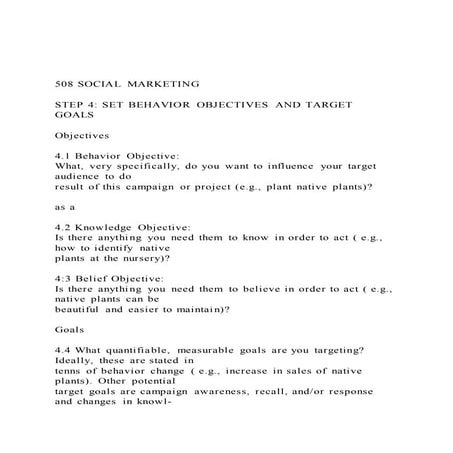 508 social marketing step 4 set behavior objectives and t | DOCX
