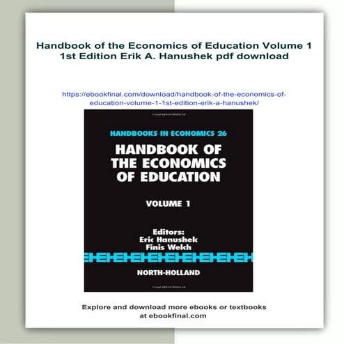 Handbook of the Economics of Education Volume 1 1st Edition Erik A ...