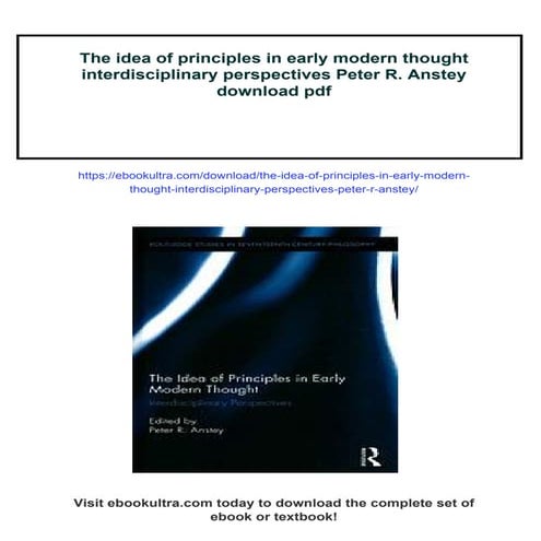 The idea of principles in early modern thought interdisciplinary ...
