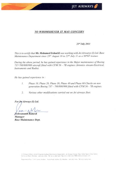 Work Experience Letter CBRE | PDF